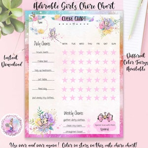 Adorable Blonde Fairy Chore Chart, Instant Download Girls Chore Chart ...