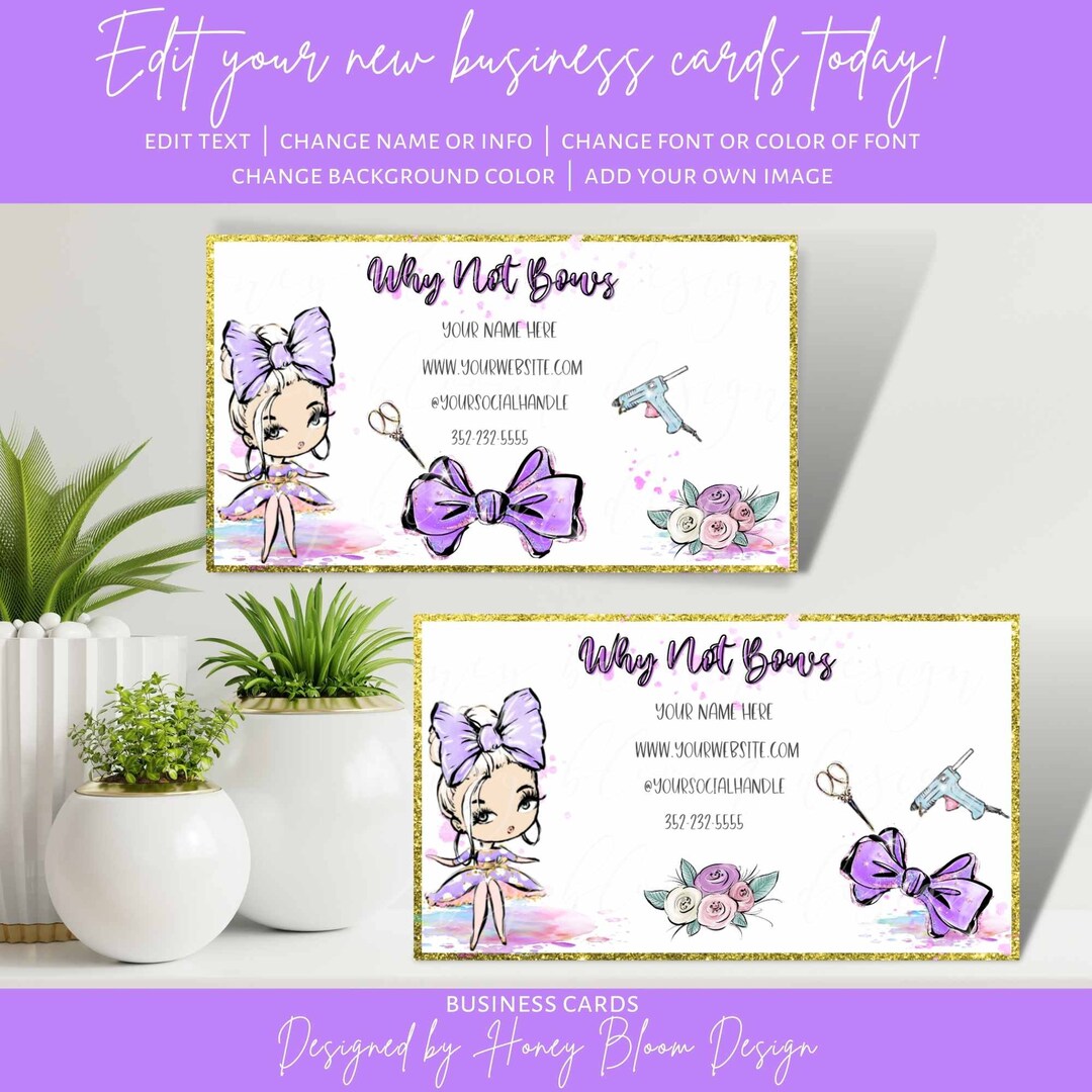 Handmade Bows Business Card | Blonde Hair Cutie on Bow Card | Bows Hair ...