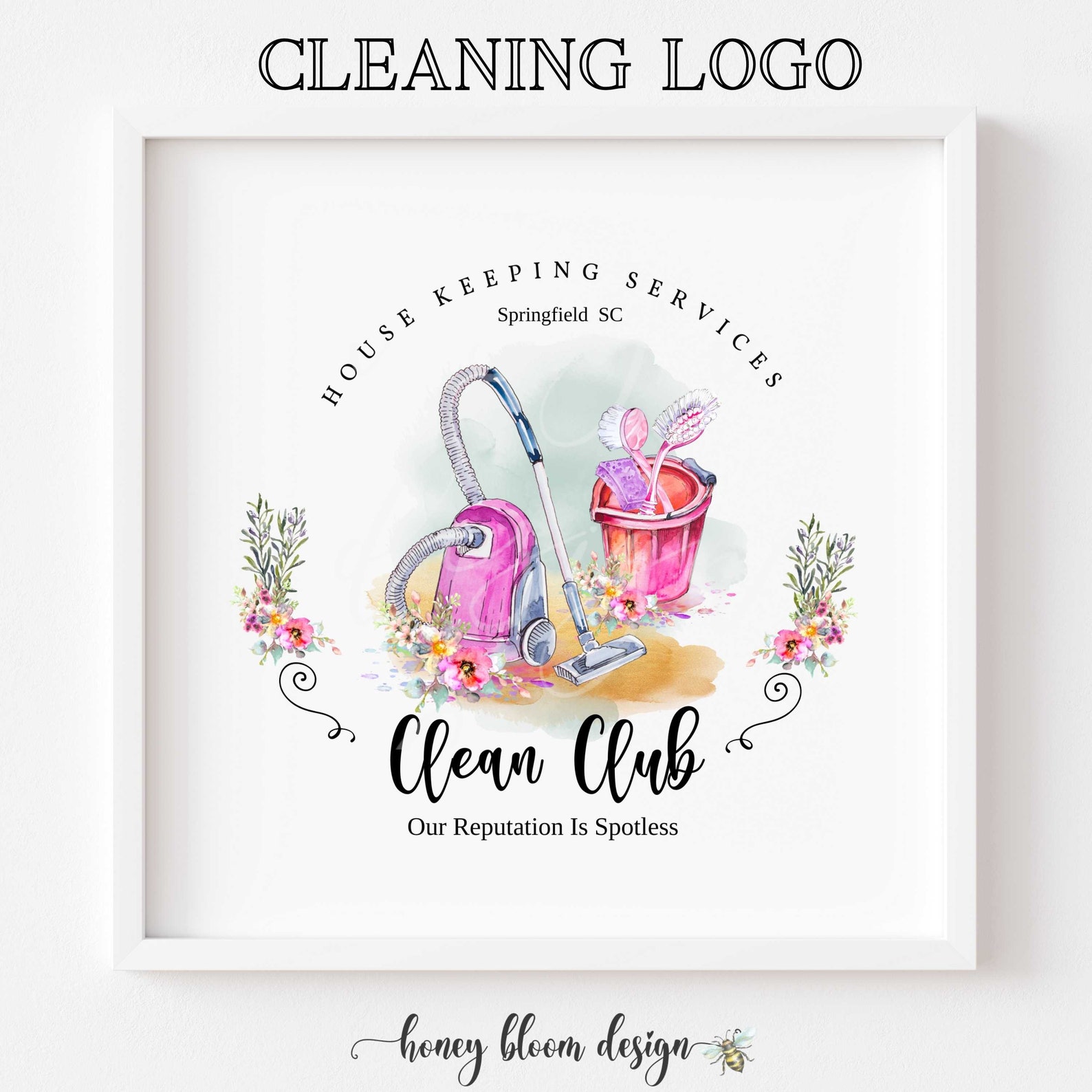 Colorful Cleaning Logo | Pink Vacuum Bucket With Cleaning Tools ...