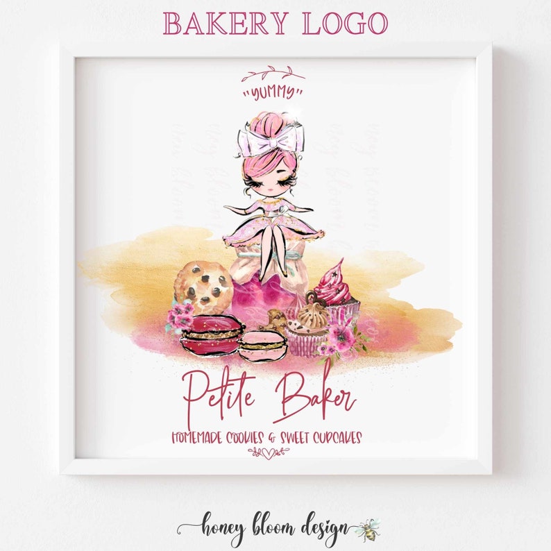 Pink Hair Girl Bakery Logo Cake Cupcakes Cookies Logo Floral - Etsy