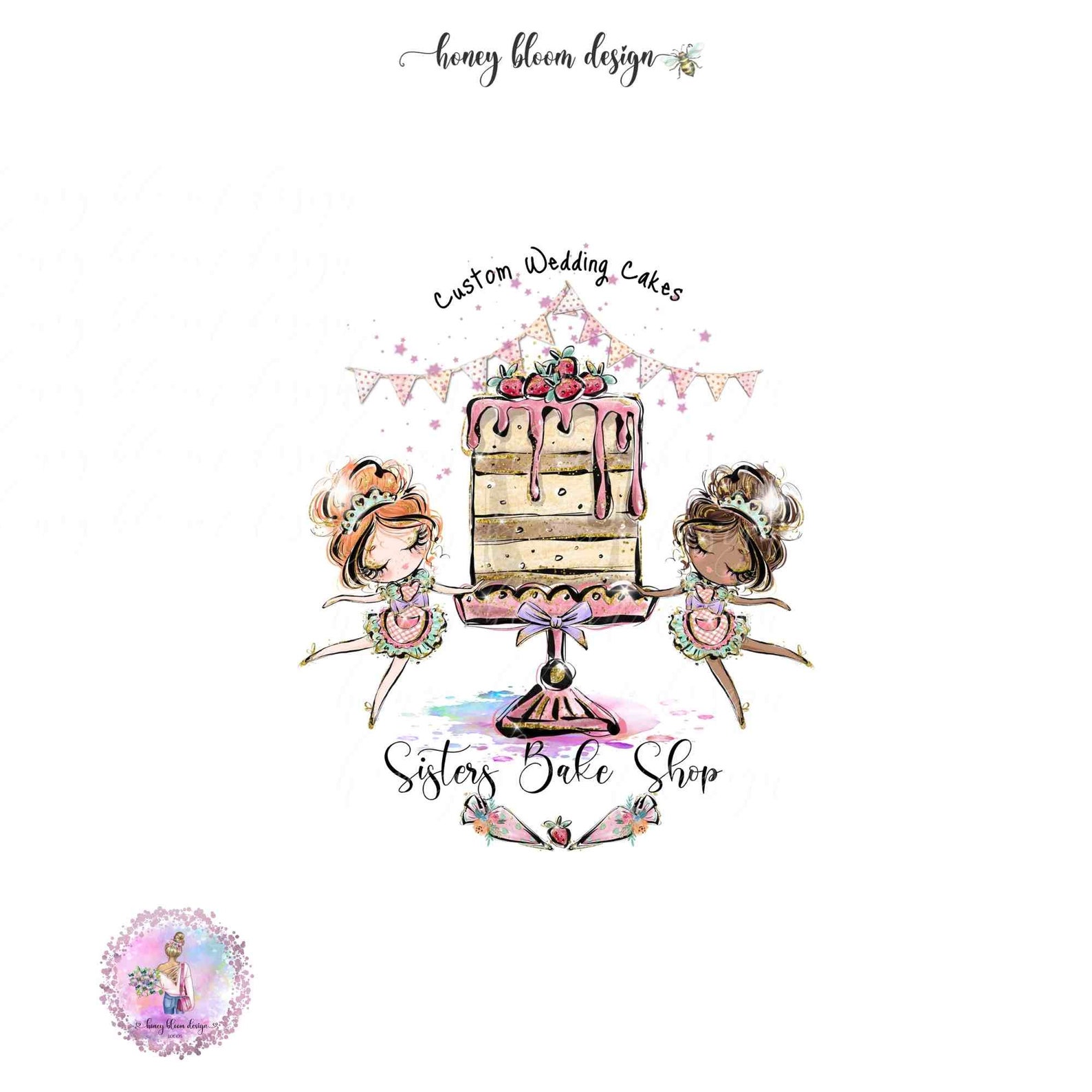Two Glam Girls Custom Cake Bakery Wedding Cake Bakery Logo - Etsy