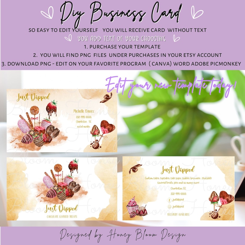Chocolate Dipped Card Chocolate Strawberry Business Card - Etsy