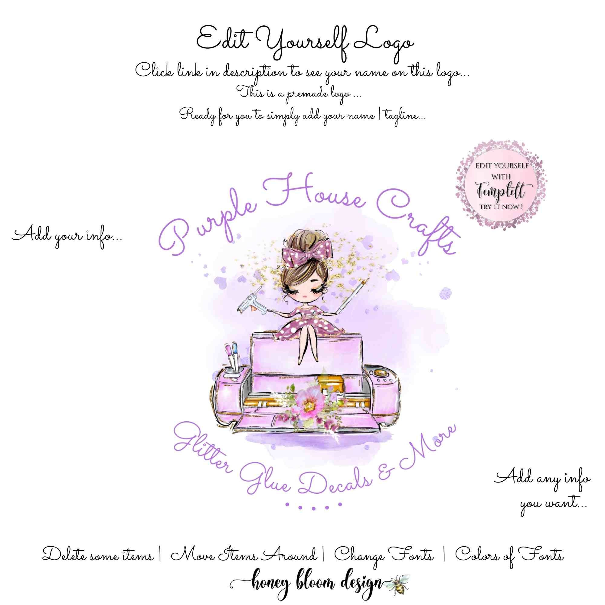 Purple Crafter Cutie Logo, Cutie Sitting on Glam Printer, Glue Gun ...