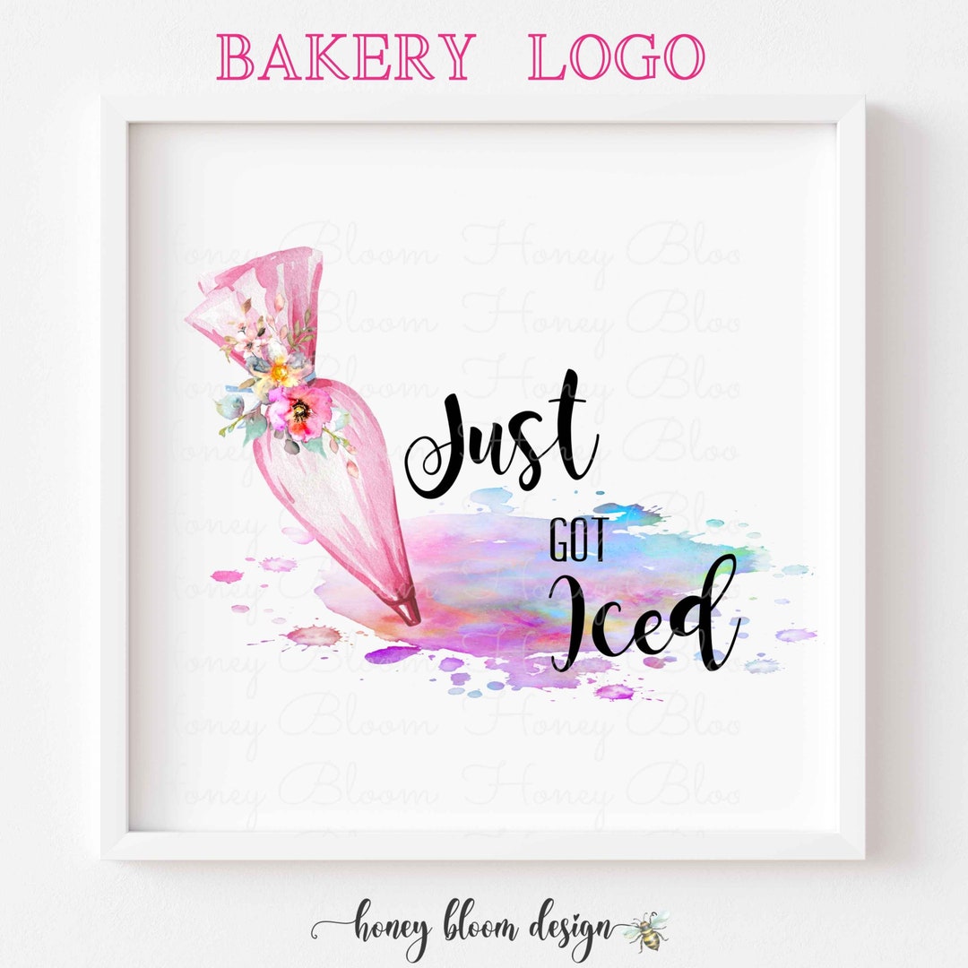 Colorful Bakery Logo, Pink Icing Bag Floral Logo, Cakes Cookies Pastry ...