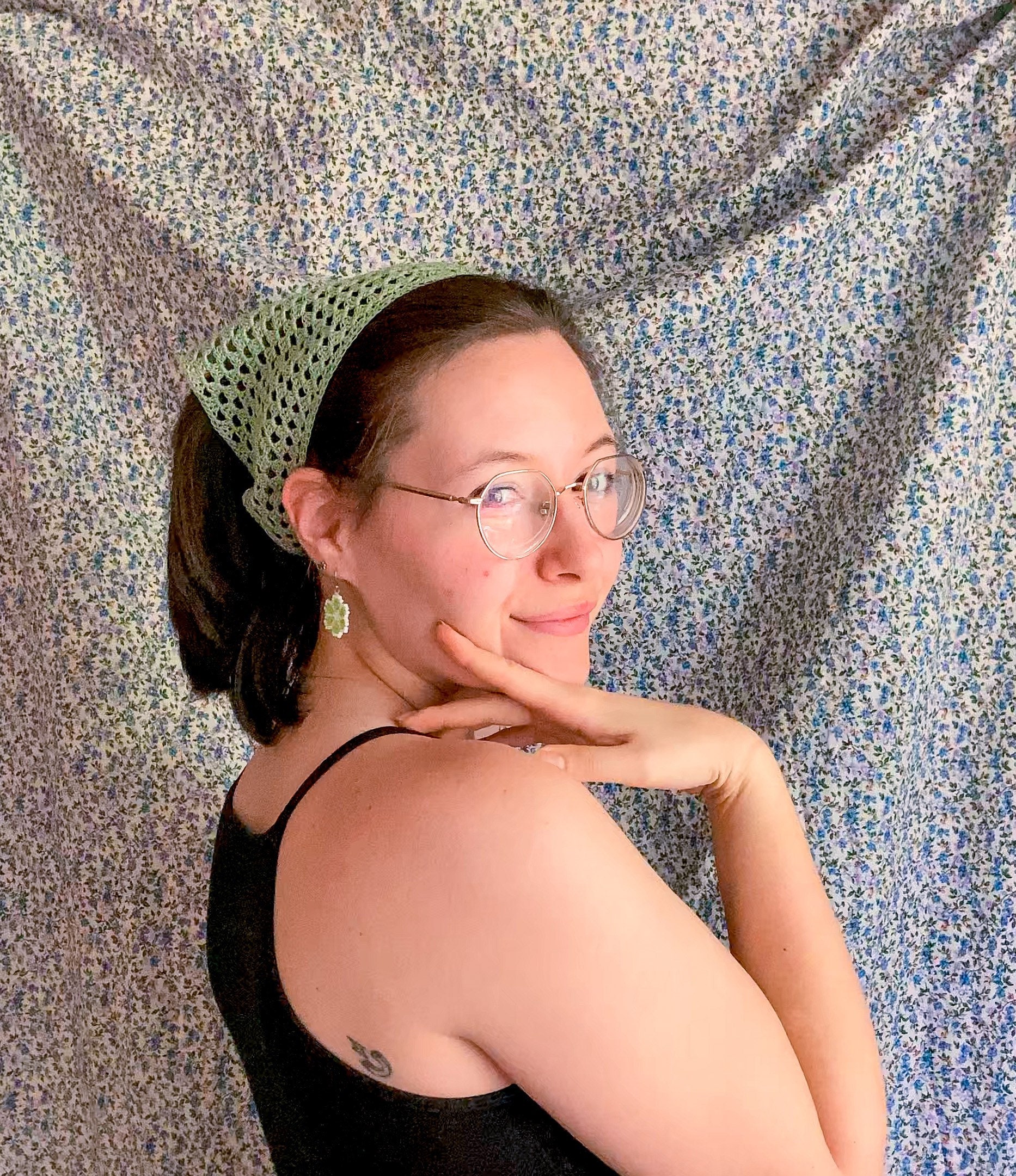 Juniper Hair Kerchief in Fern hand Crocheted 100% Pastel - Etsy