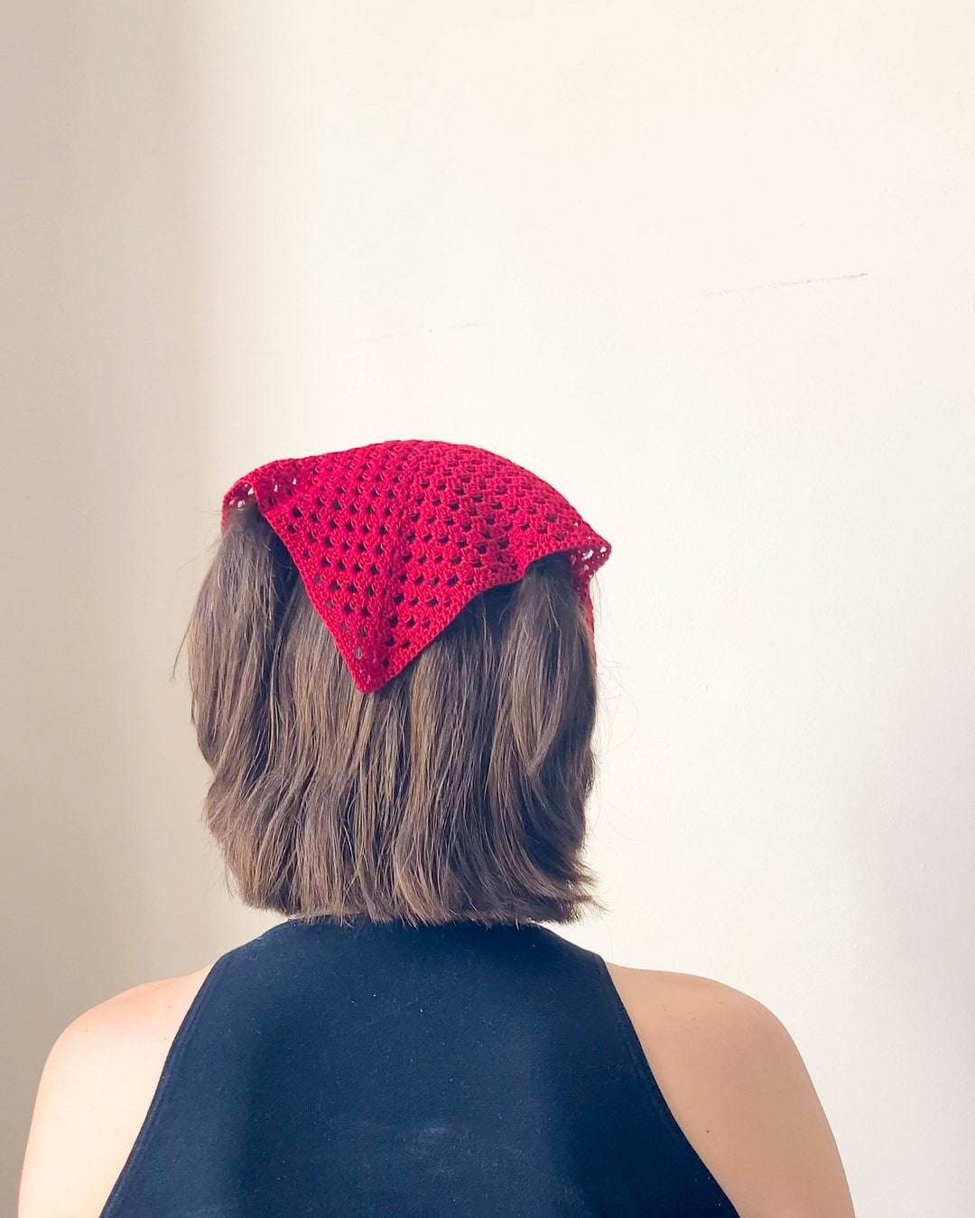 Juniper Hair Kerchief in Cherry hand Crocheted 100% Bright Red Cotton ...