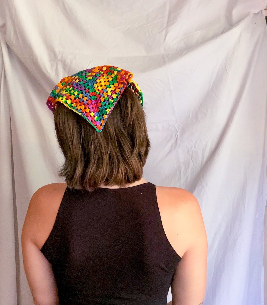 Juniper Hair Kerchief in Prism (hand Crocheted 100% Cotton Tie Dye ...