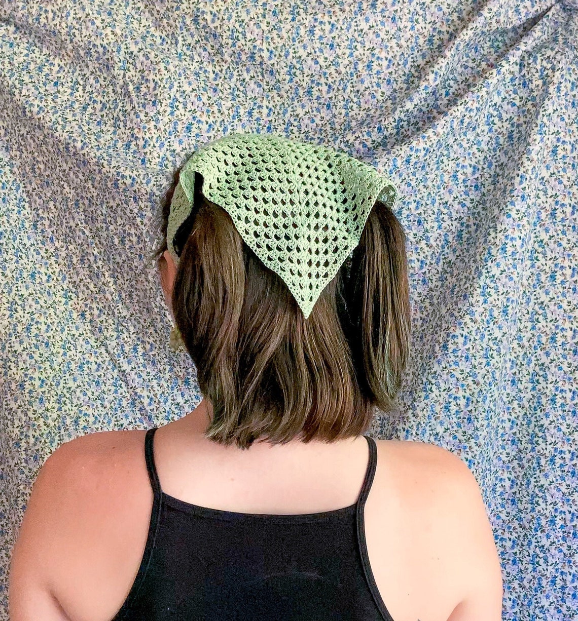 Juniper Hair Kerchief in Fern hand Crocheted 100% Pastel | Etsy