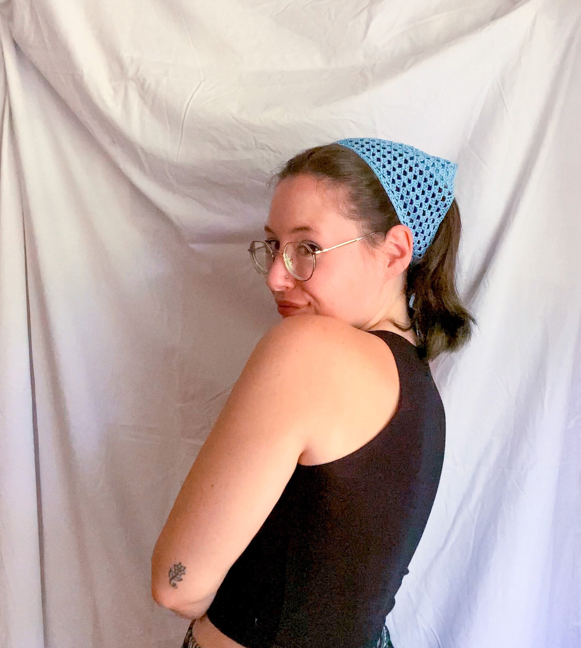 Juniper Hair Kerchief in Forget Me Not hand Crocheted 100% Pastel Blue ...