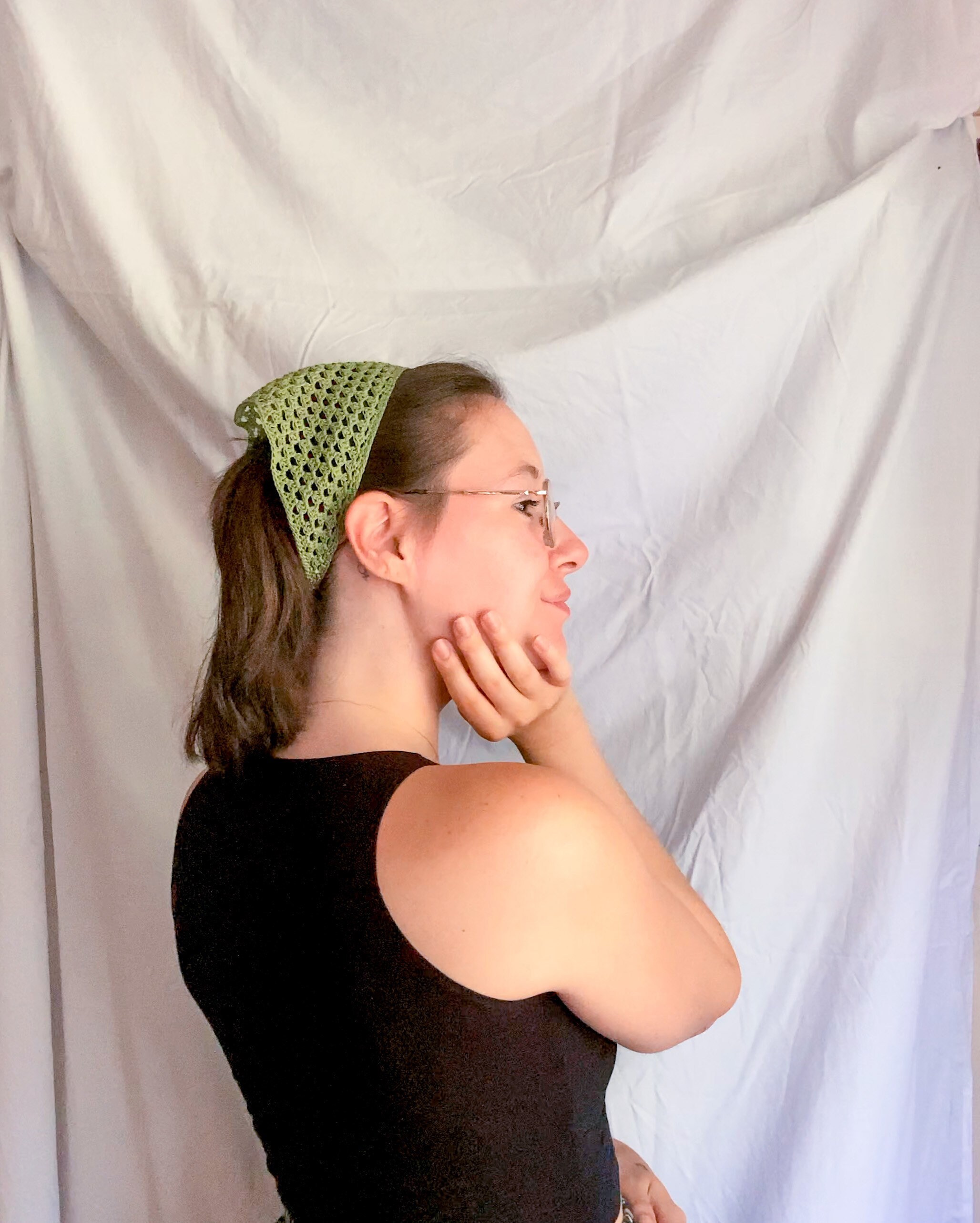 Juniper Hair Kerchief in Olive hand Crocheted 100% Cotton | Etsy