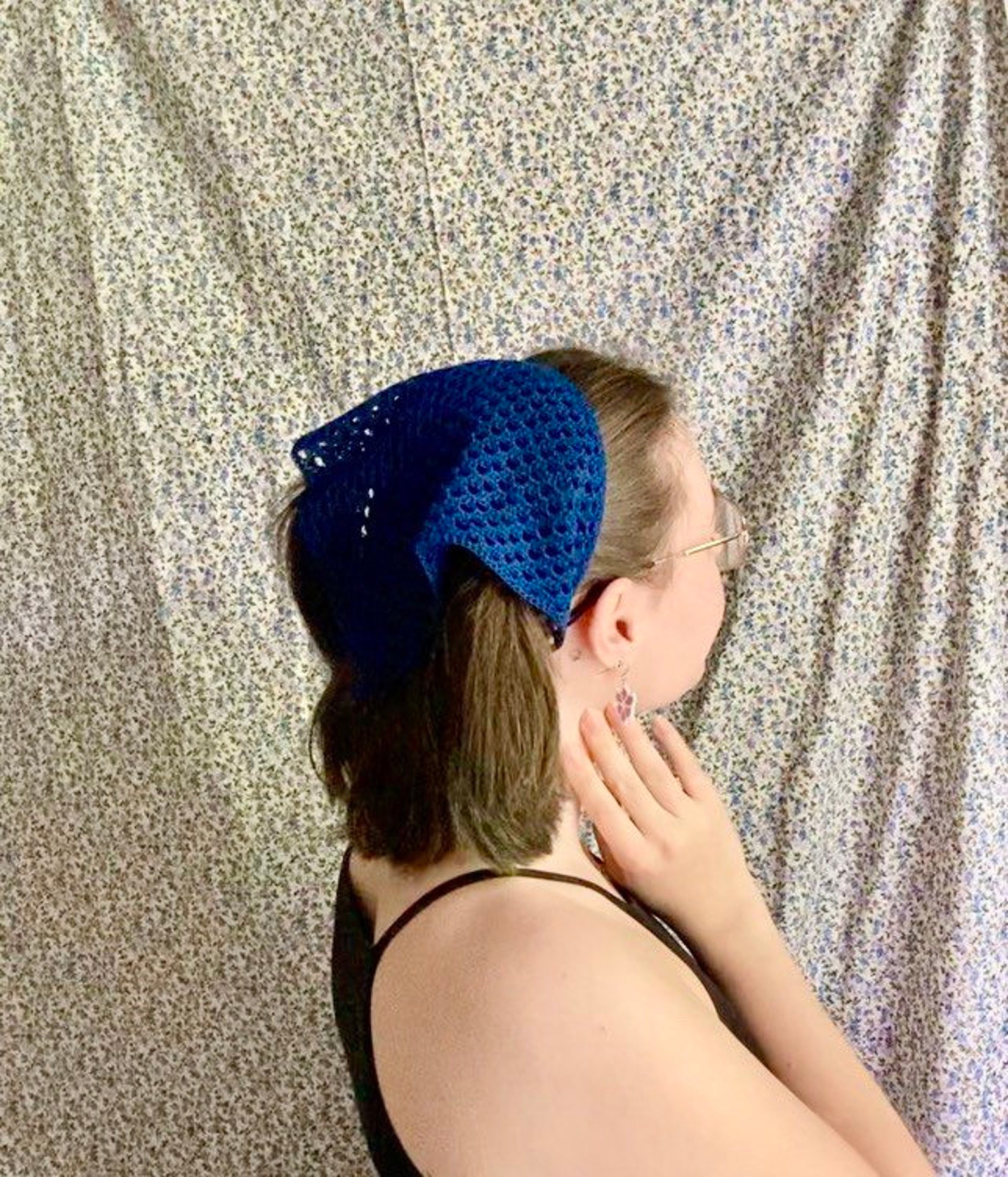 Juniper Hair Kerchief in Indigo hand Crocheted 100% Deep Navy - Etsy