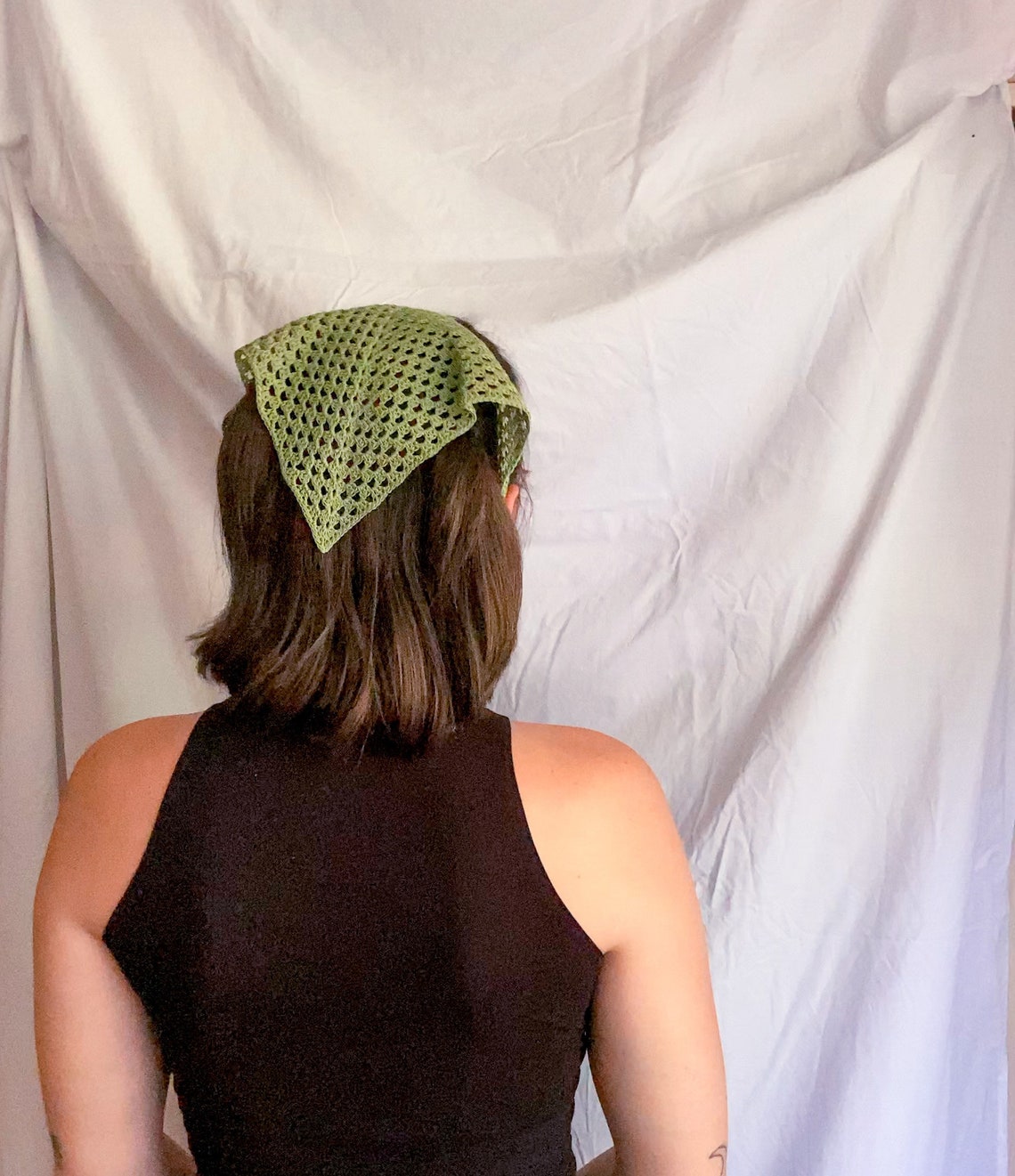 Juniper Hair Kerchief in Olive hand Crocheted 100% Cotton | Etsy