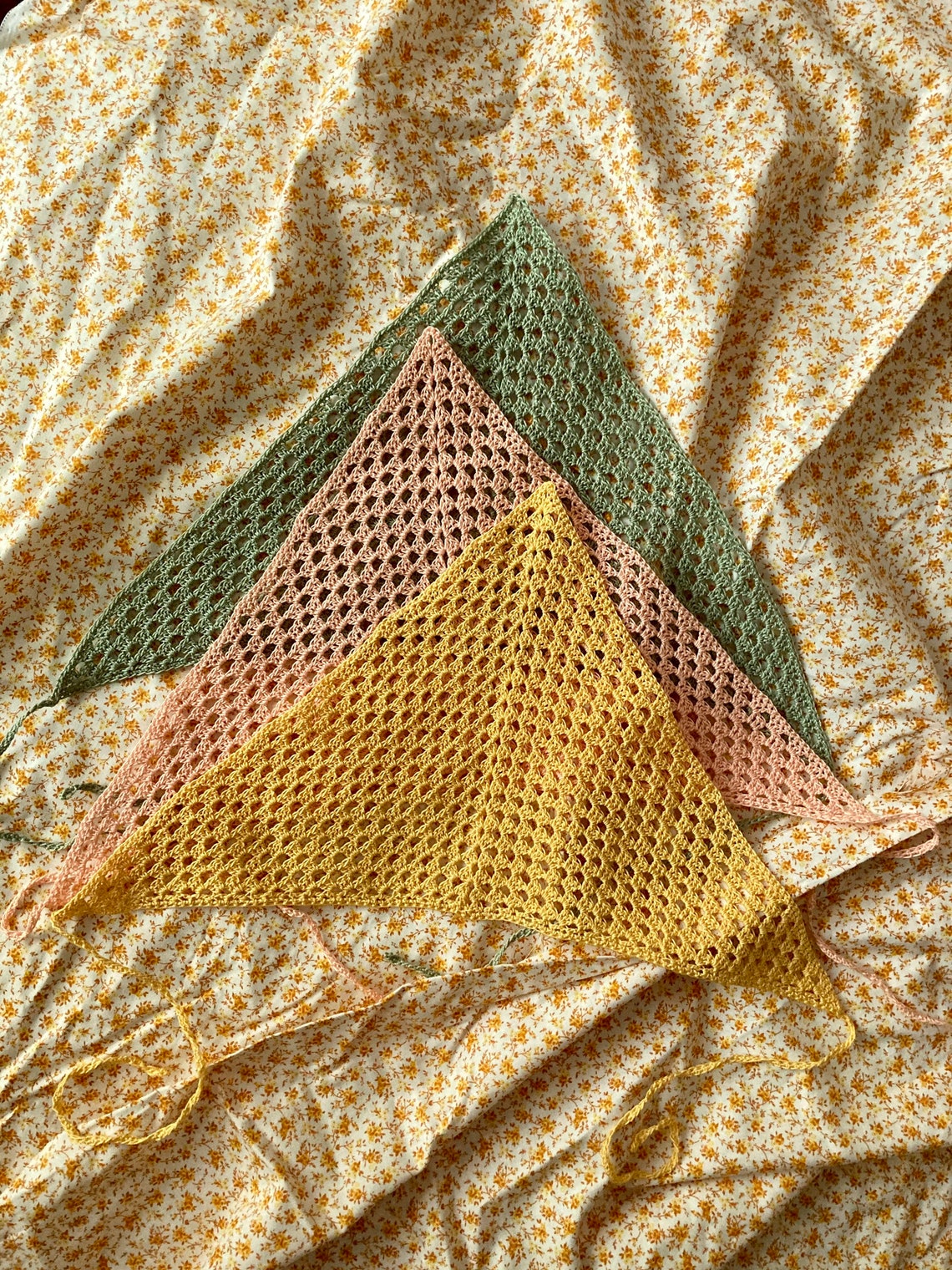 Juniper Hair Kerchief in Buttercup hand Crocheted 100% Pastel | Etsy