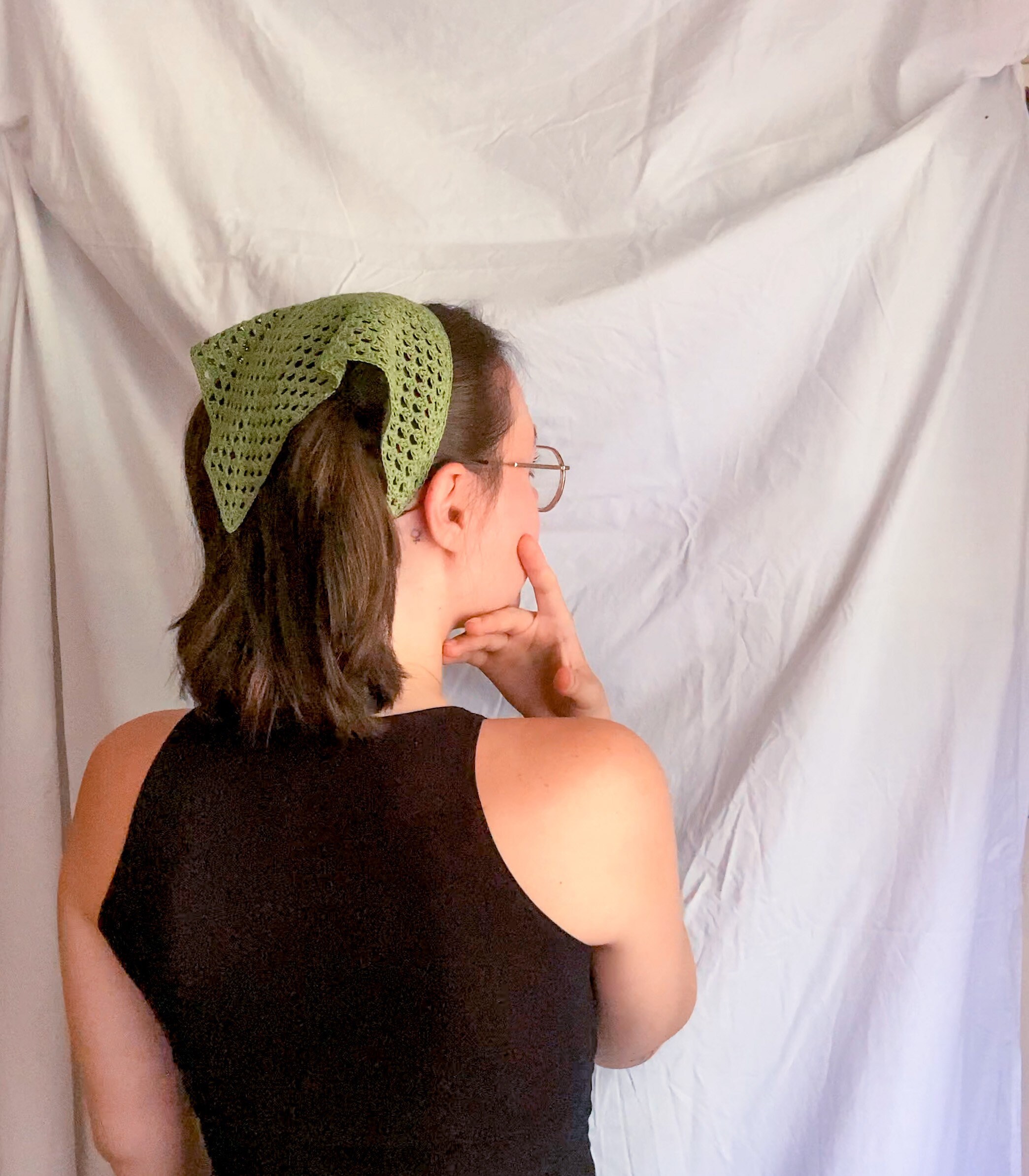 Juniper Hair Kerchief in Olive hand Crocheted 100% Cotton | Etsy