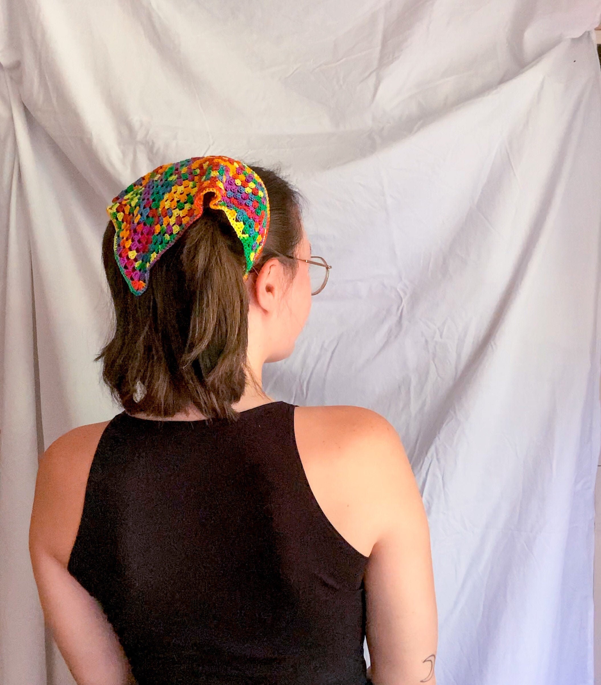 Juniper Hair Kerchief in Prism hand Crocheted 100% Cotton Tie | Etsy