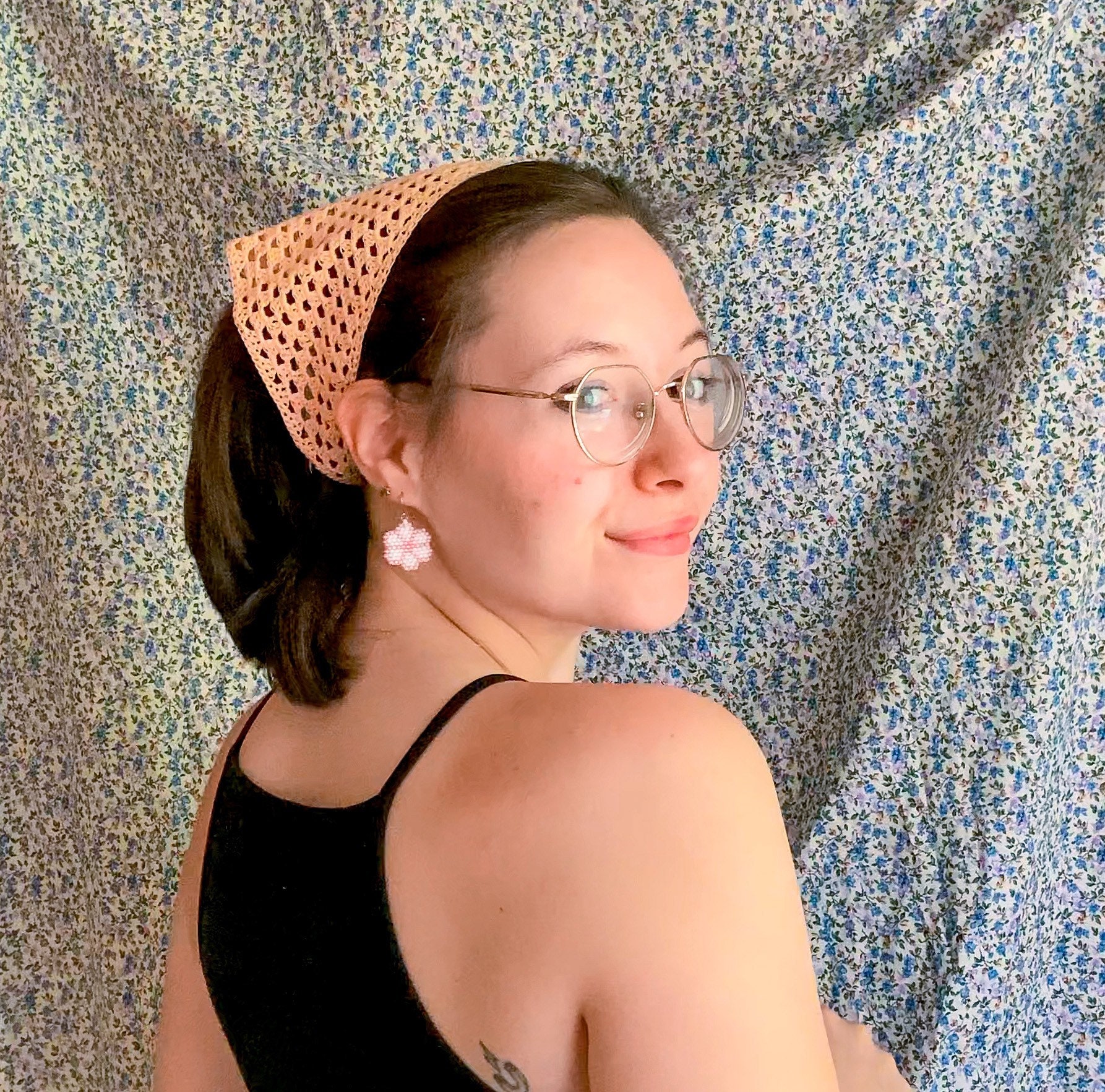 Juniper Hair Kerchief in Peach hand Crocheted 100% Pastel - Etsy