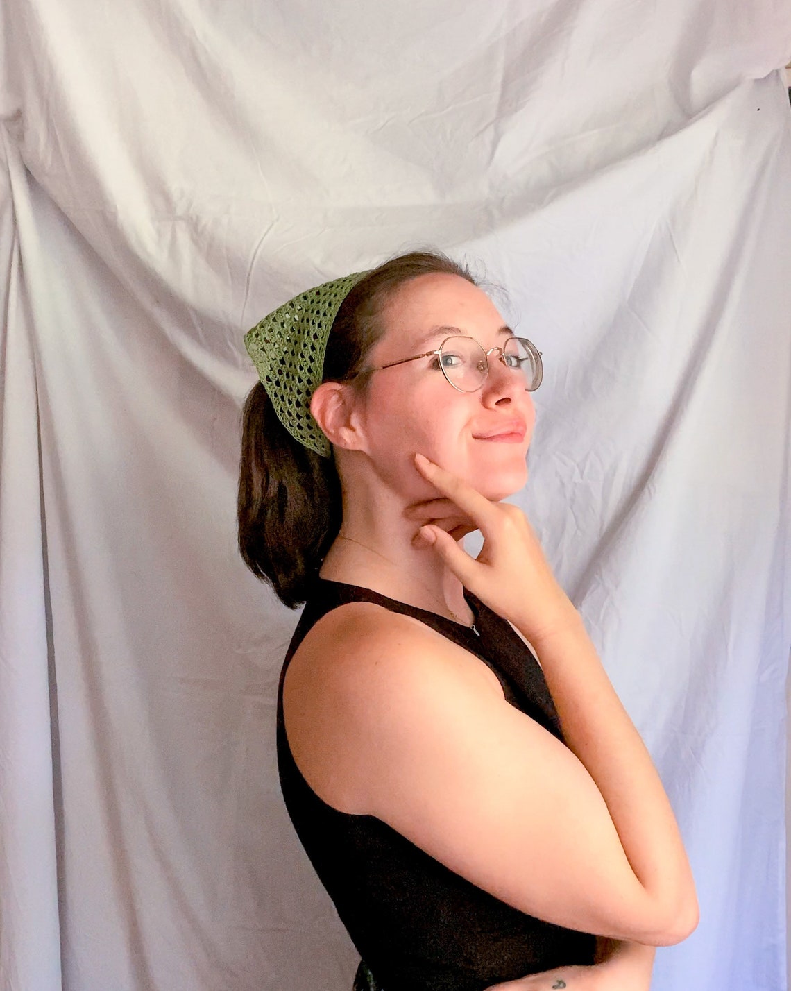 Juniper Hair Kerchief in Olive hand Crocheted 100% Cotton | Etsy