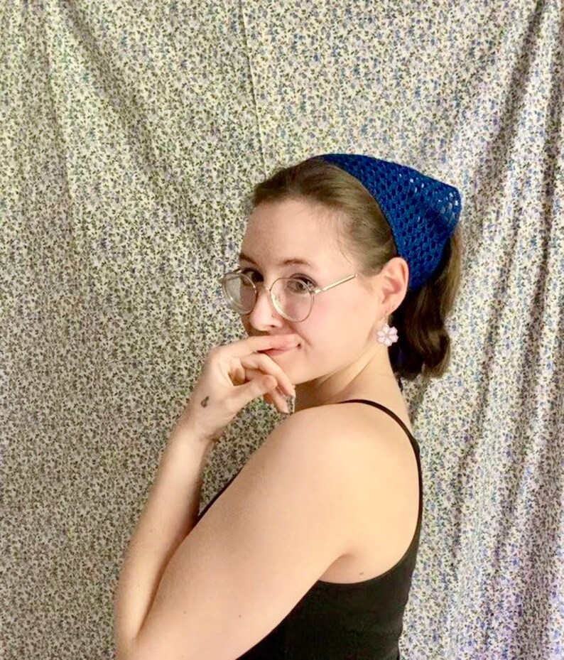 Juniper Hair Kerchief in Indigo hand Crocheted 100% Deep Navy | Etsy