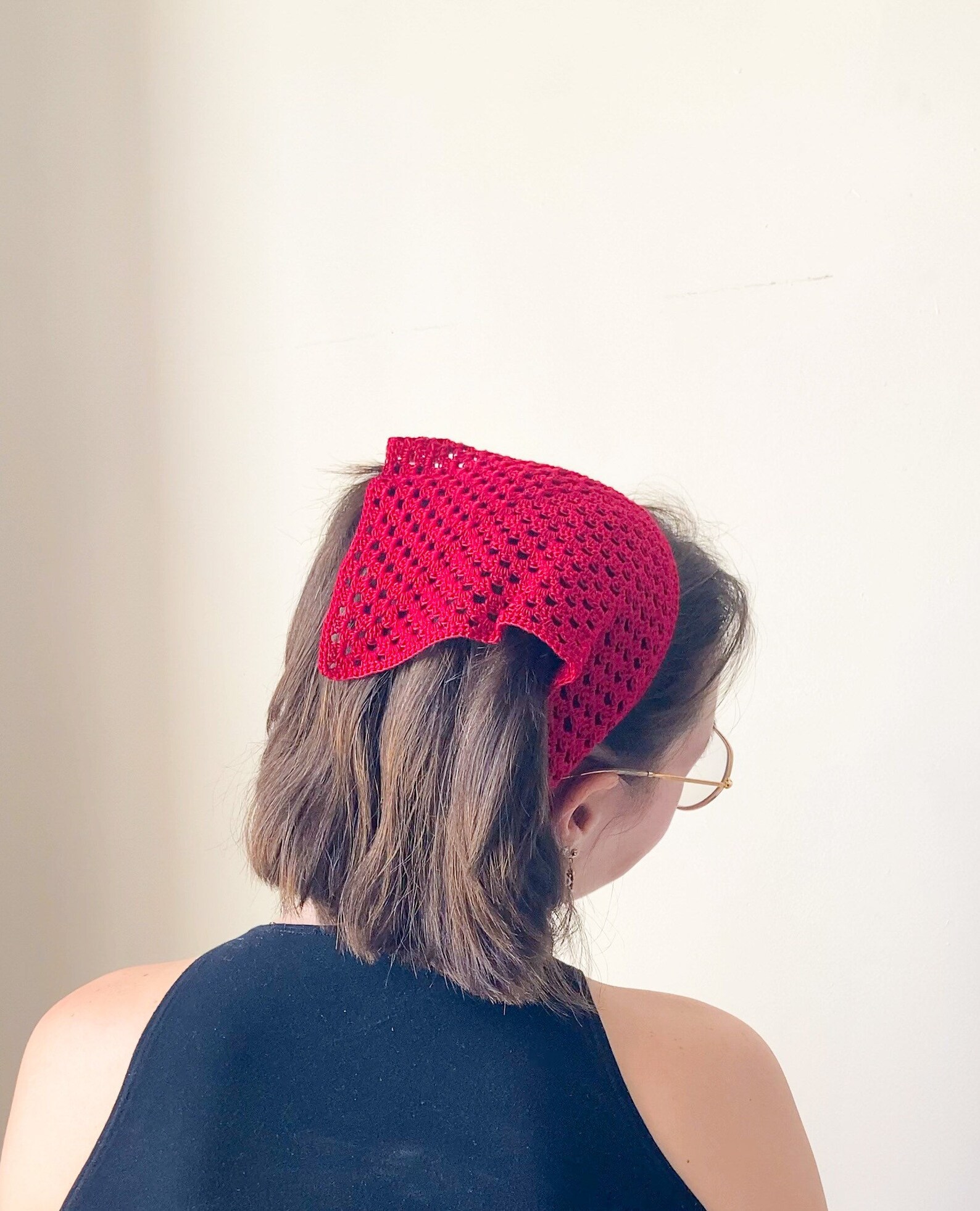 Juniper Hair Kerchief in Cherry hand Crocheted 100% Bright Red Cotton ...