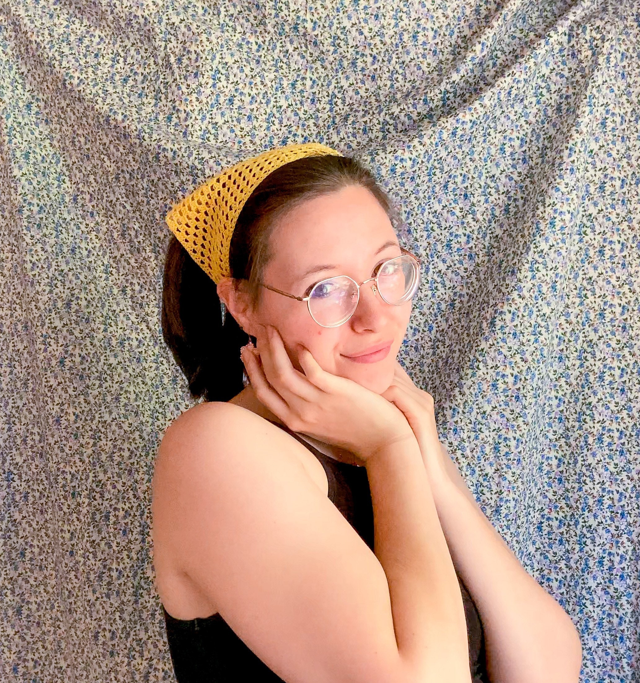 Juniper Hair Kerchief in Buttercup hand Crocheted 100% Pastel | Etsy