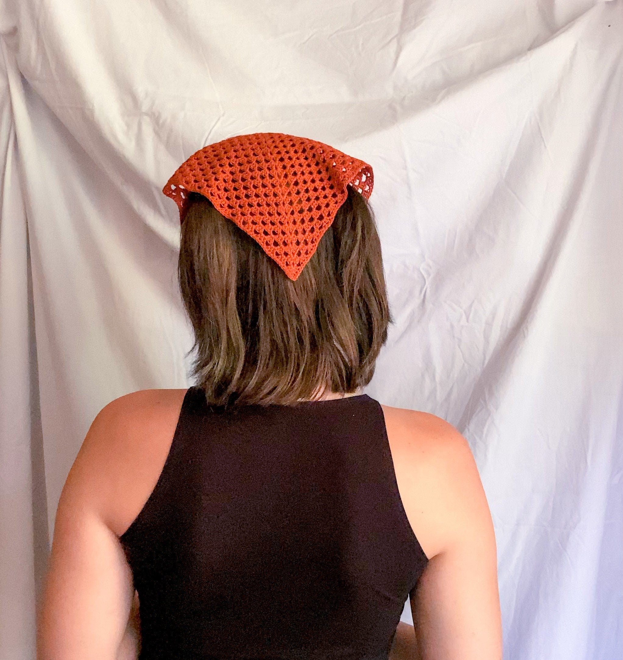 Juniper Hair Kerchief in Terra Cotta hand Crocheted 100% Cotton Rust ...