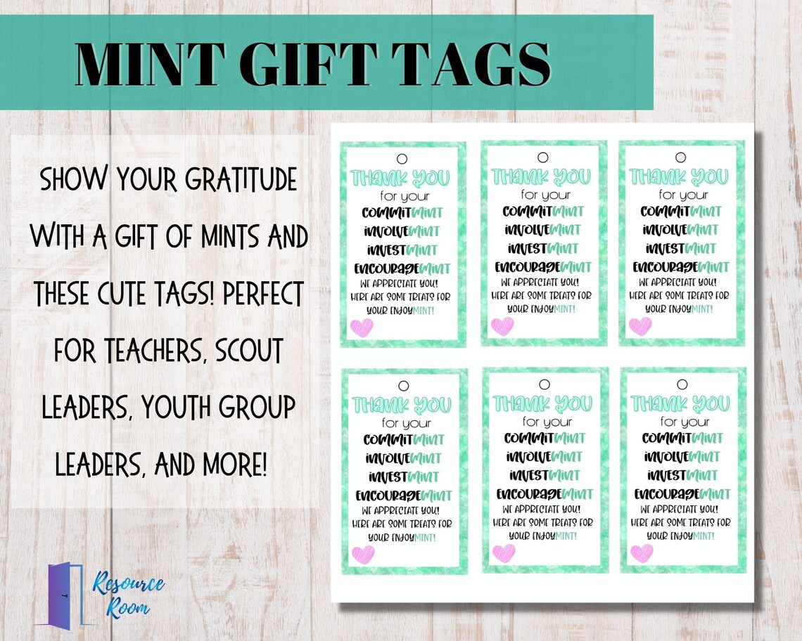 Mint Appreciation Gift Tags: Editable Thank You Tags (digital Download ...