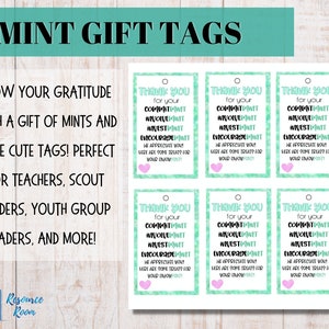 Mint Appreciation Gift Tags: Editable Thank You Tags (digital Download ...