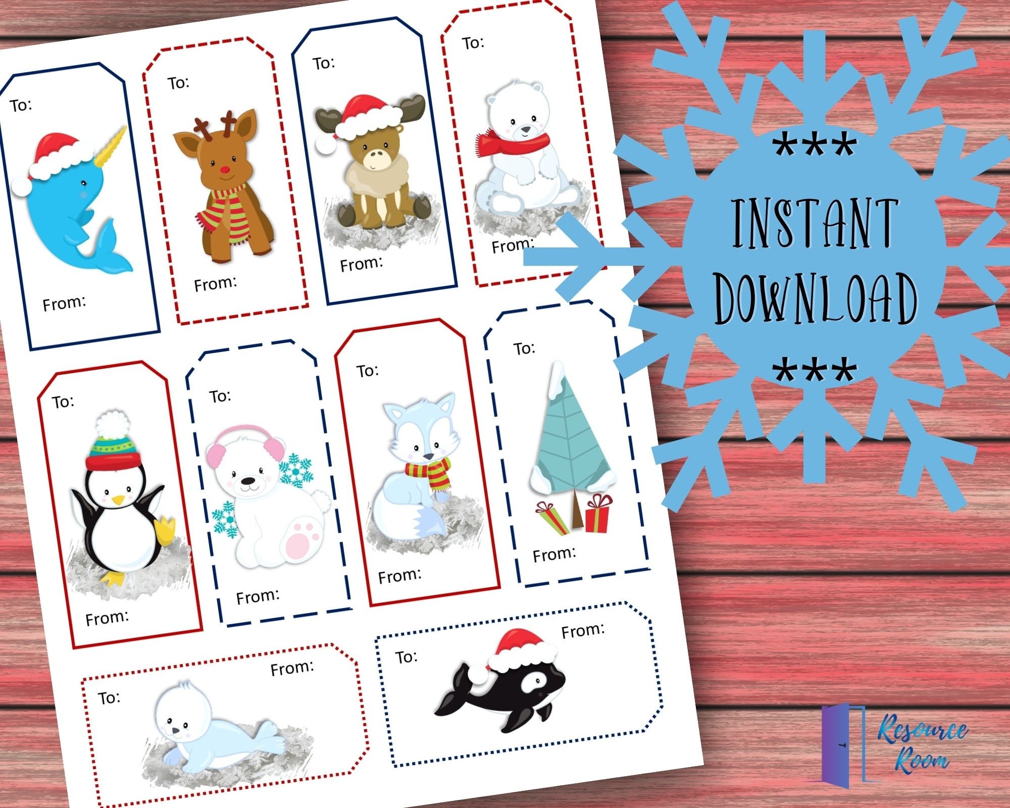 Christmas Arctic Animals Gift Tags: Printable Winter Holiday Tags (PDF ...