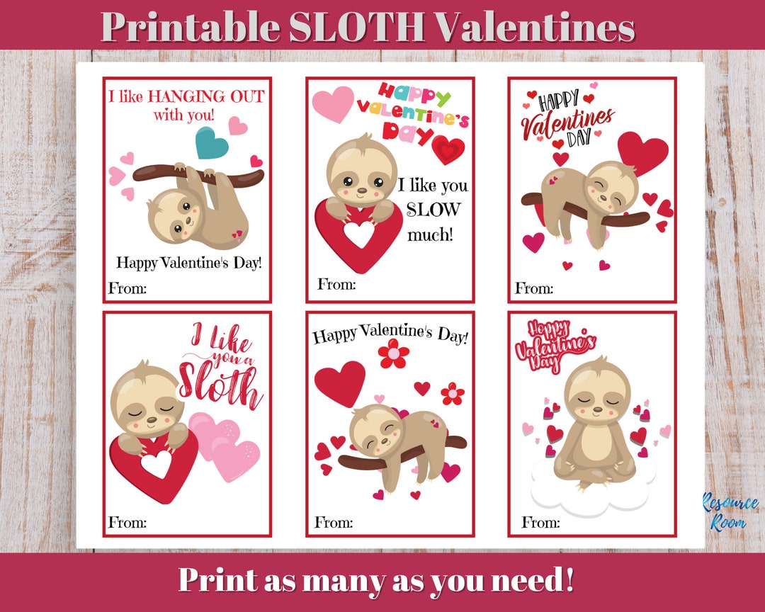 Sloth Valentine Cards for Kids, Printable Valentines (digital Download ...