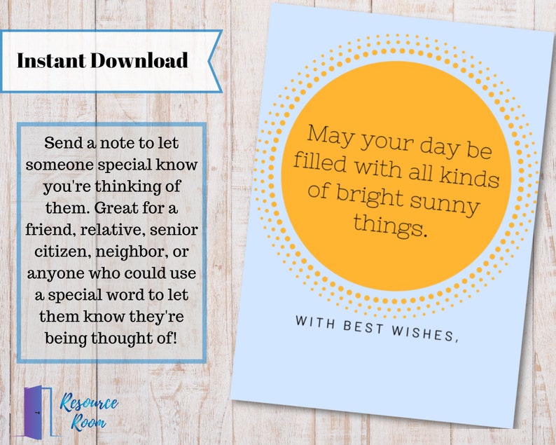 Bright Sunny Thoughts Notecard for Seniors, Friends, Relatives ...