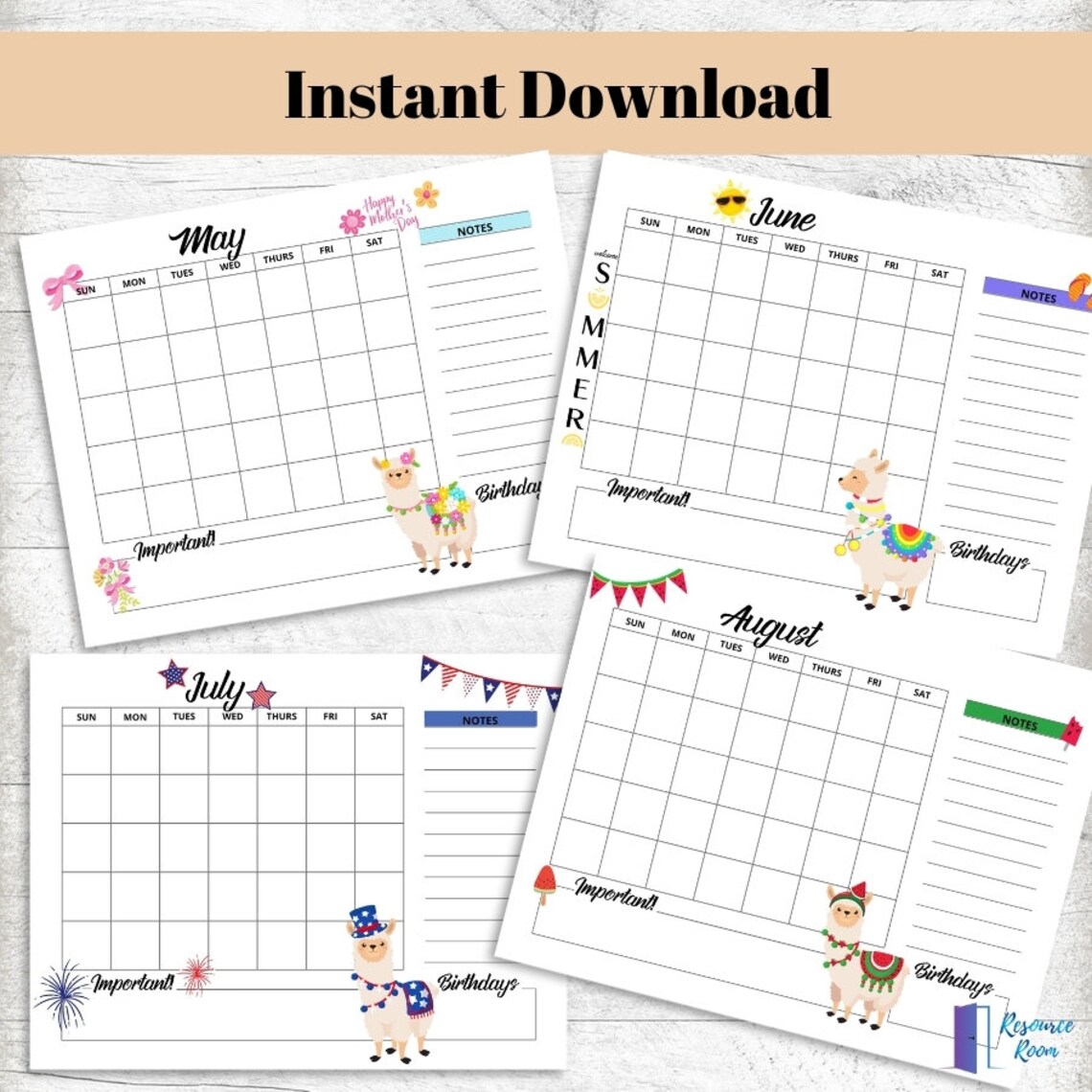 Llama Monthly Calendar | Undated, Monthly Llama Calendar | Printable ...