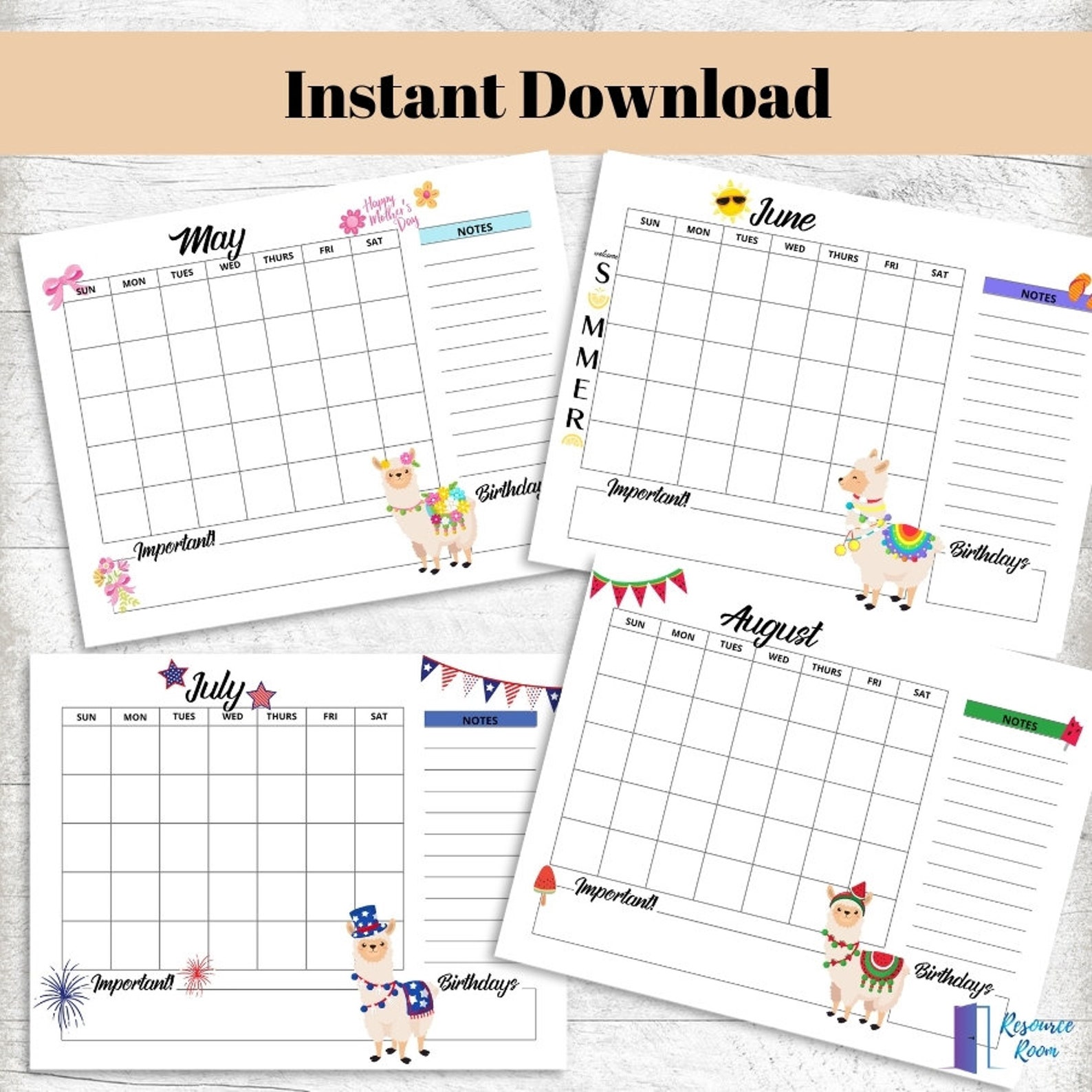 Llama Monthly Calendar | Undated, Monthly Llama Calendar | Printable ...