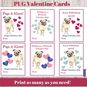 Pug Valentine Cards, Valentines for Kids, Printable Pug Valentines - Etsy