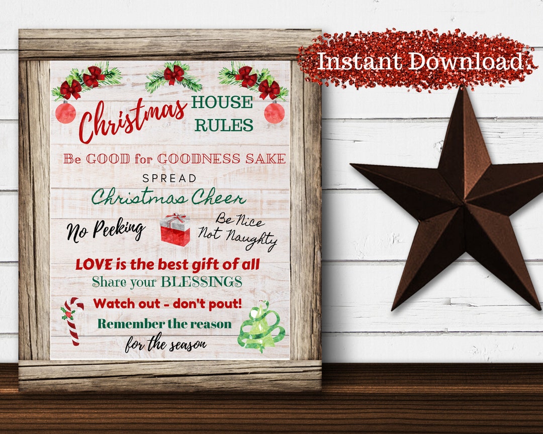 Christmas House Rules Printable Wall Art INSTANT DOWNLOAD, PDF, Hostess ...