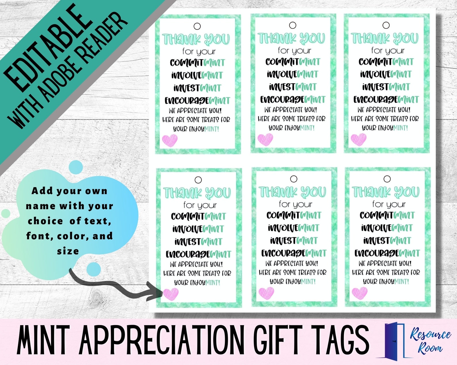 MINT Appreciation Gift Tags, Editable Mint Gift Tags, Printable Mint ...