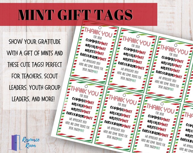 Thank You for Your Commitment Gift Tag, Boss Mint Gift Tag, Volunteer ...