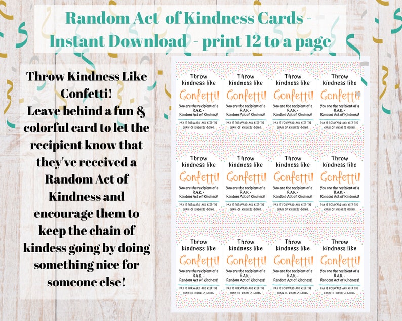 Throw Kindness Like Confetti Random Act of Kindness Cards - Etsy