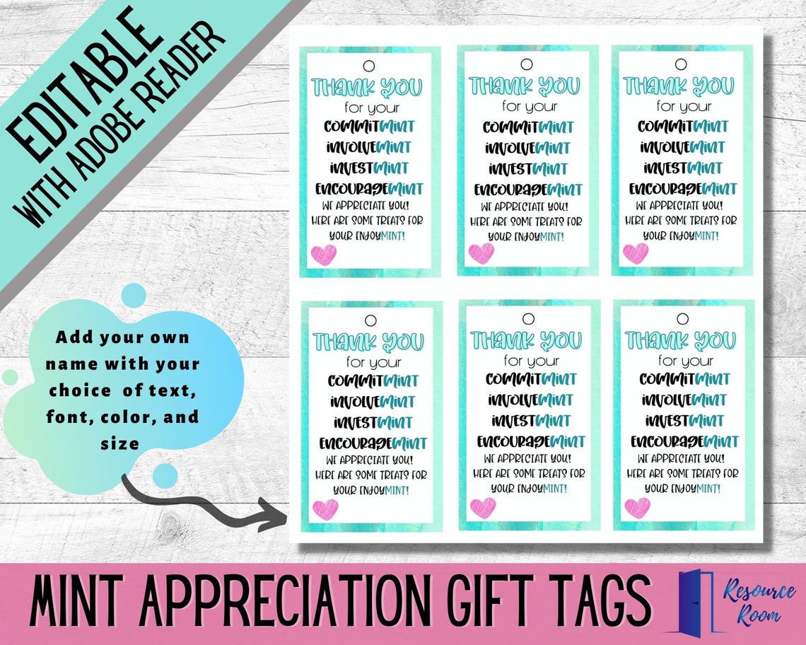 Mint Appreciation Gift Tags: Editable Thank You Tags - Etsy