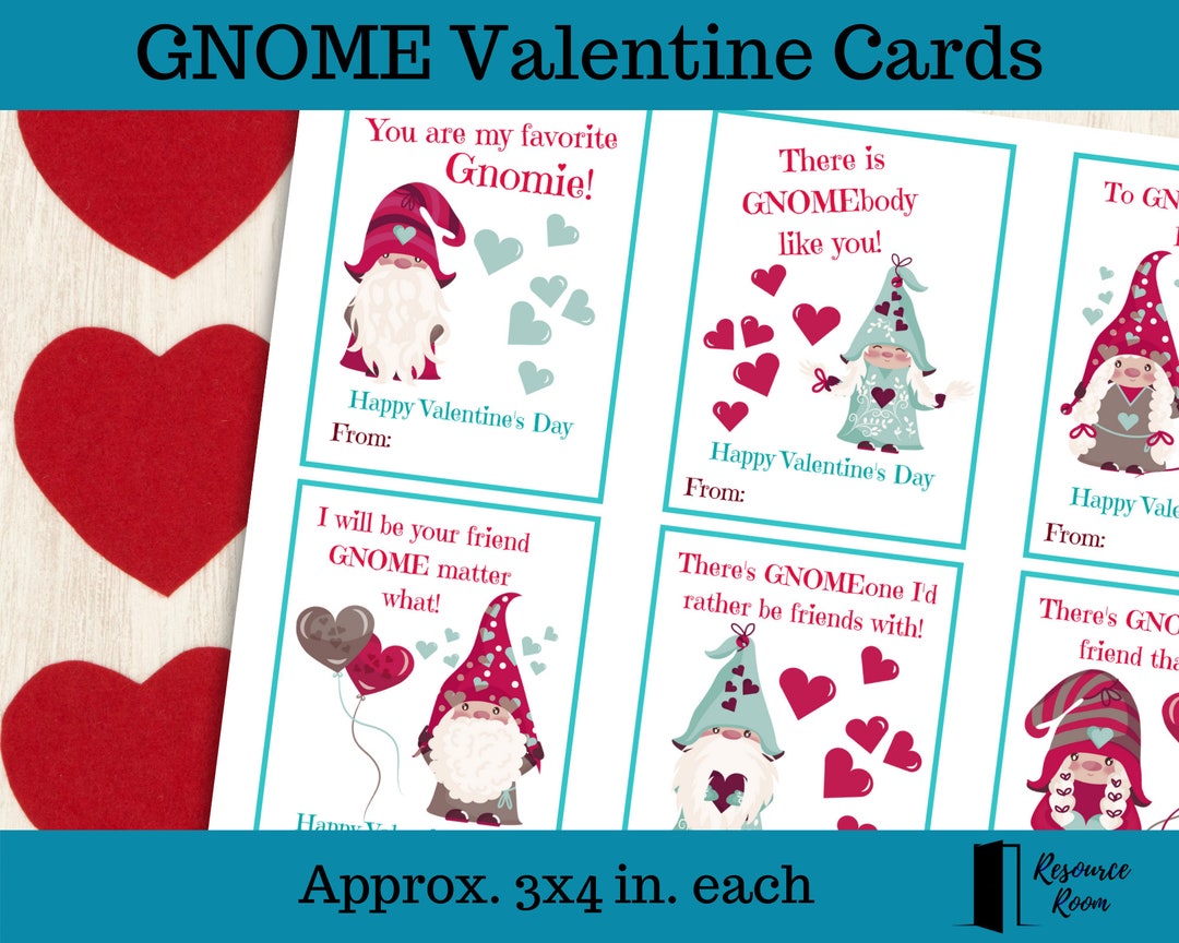 Gnome Valentine Cards: Printable Kids Valentines (digital Download) - Etsy