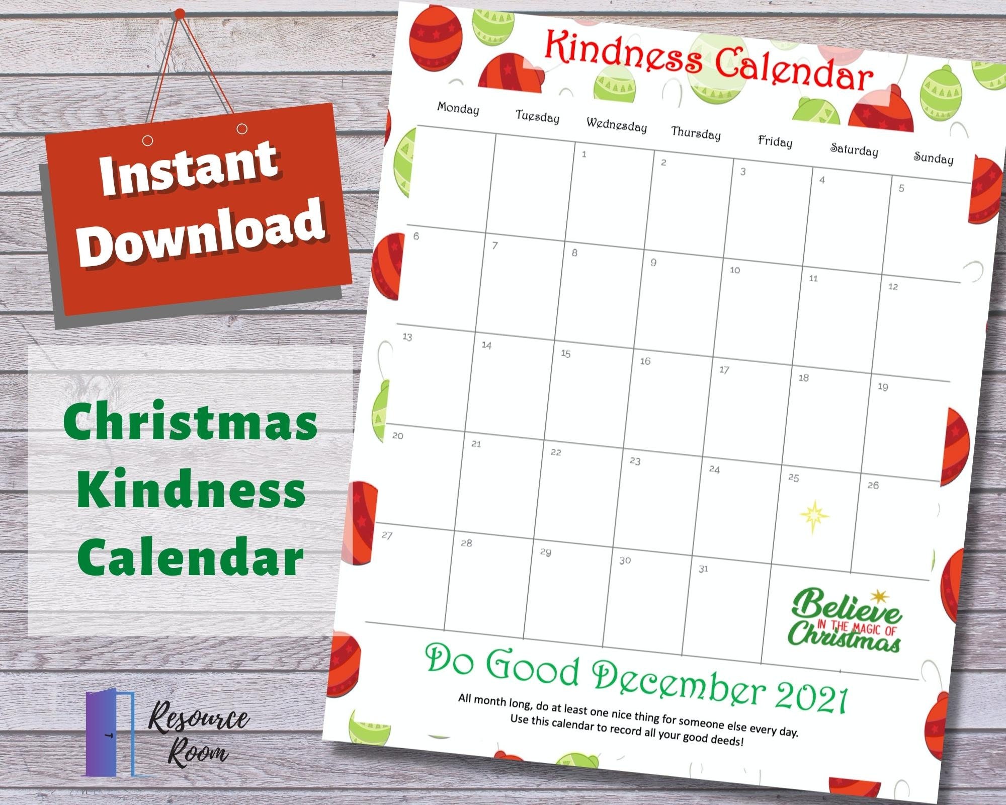 Christmas Kindness Calendar | Random Act of Kindness Tracker ...