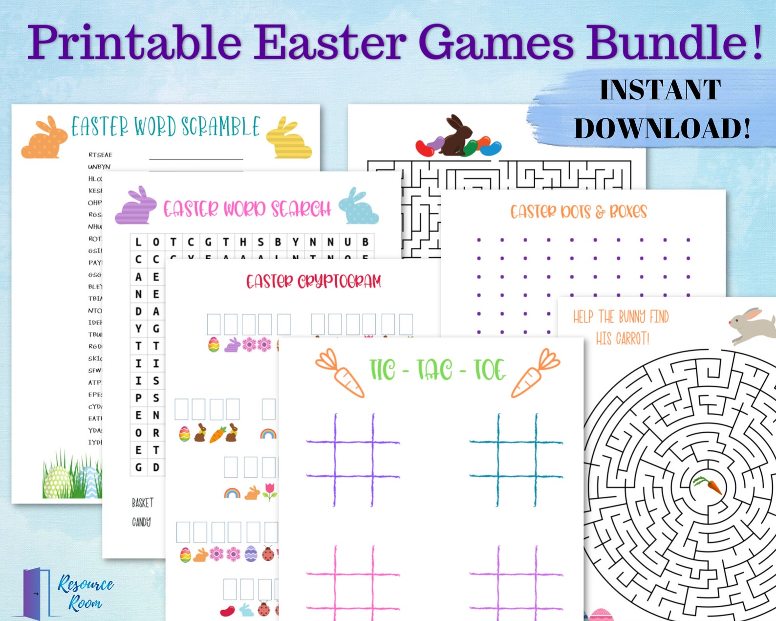 Easter Game Bundle, Printable, Easter Maze, Cryptogram, Word Search ...