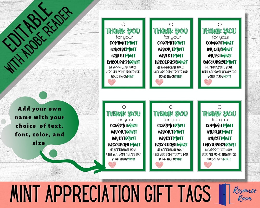Editable Mint Appreciation Gift Tags: Printable Thank You Tags - Etsy