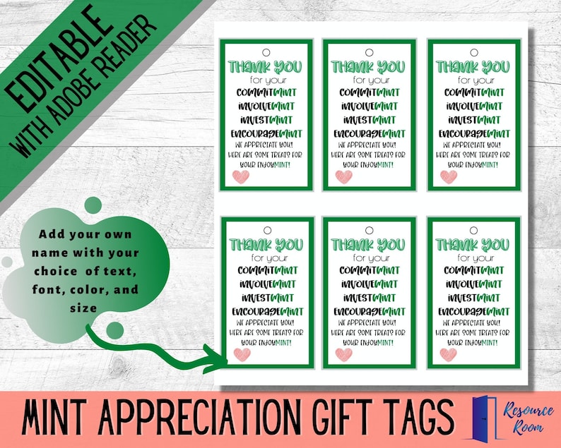 MINT Appreciation Gift Tags, Editable Mint Gift Tags, Printable Mint ...
