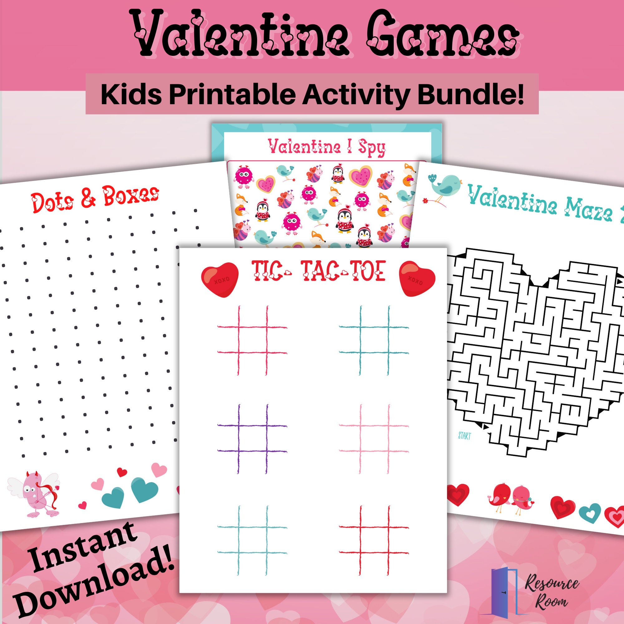 Valentine Game Bundle for Kids Printable Valentine's Day - Etsy