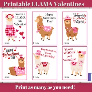 Llama Valentine Cards, Valentines for Kids, Printable Llama Valentines ...