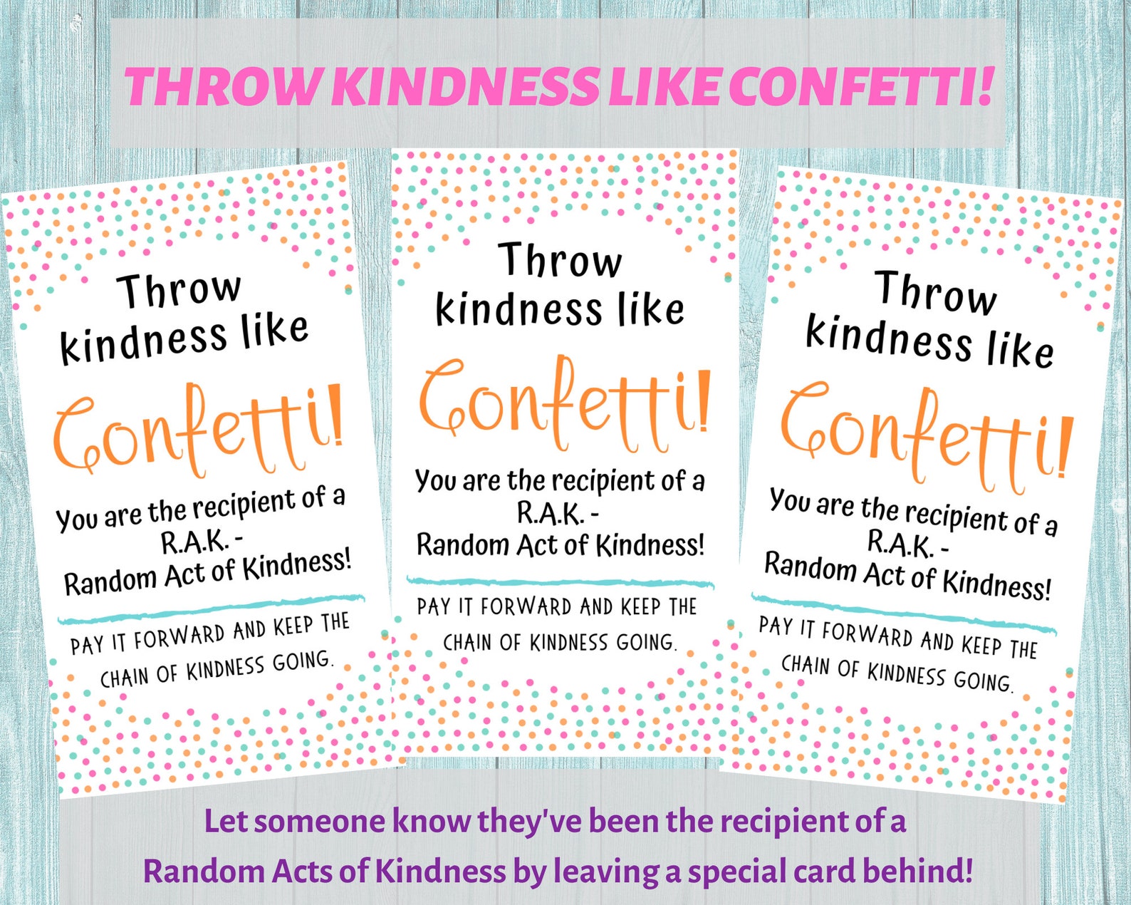 Throw Kindness Like Confetti Random Act of Kindness Cards - Etsy