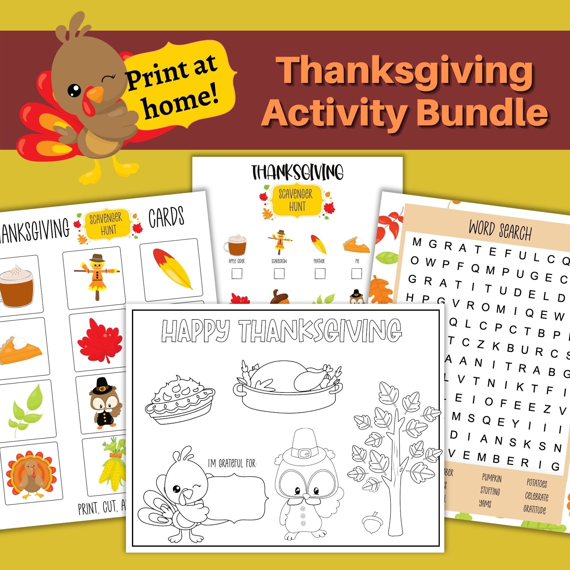Thanksgiving Activity Bundle Word Search Scavenger Hunt - Etsy