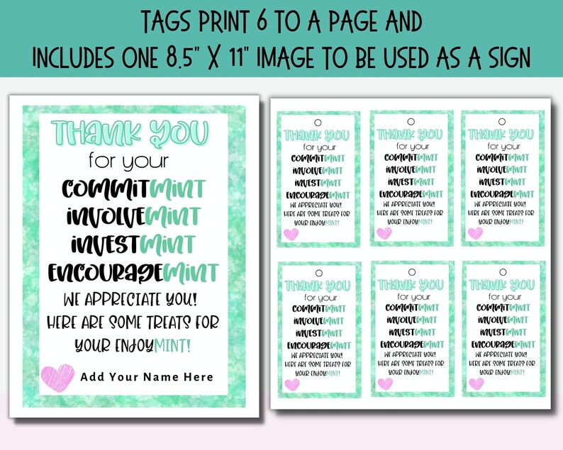 MINT Appreciation Gift Tags, Editable Mint Gift Tags, Printable Mint ...