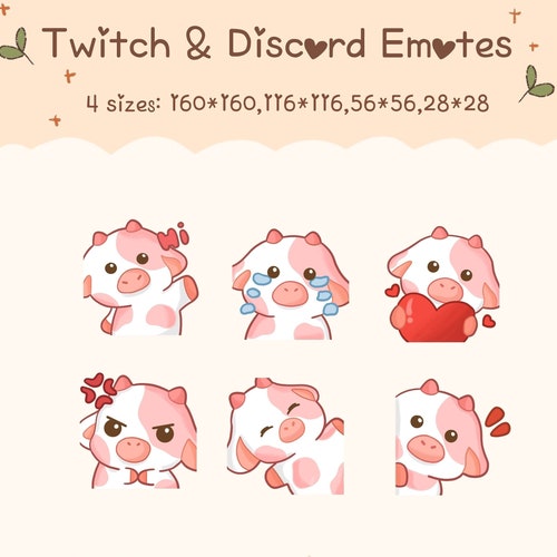Twitch Discord Emotes6 Cute Pink Cow. - Etsy