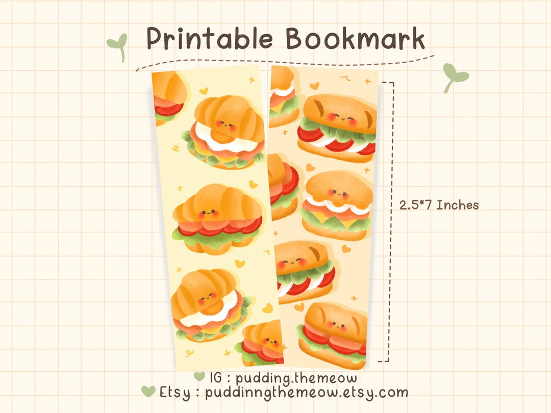 Sandwich Printable Bookmark | Cute Food Bookmark | Digital Download - Etsy